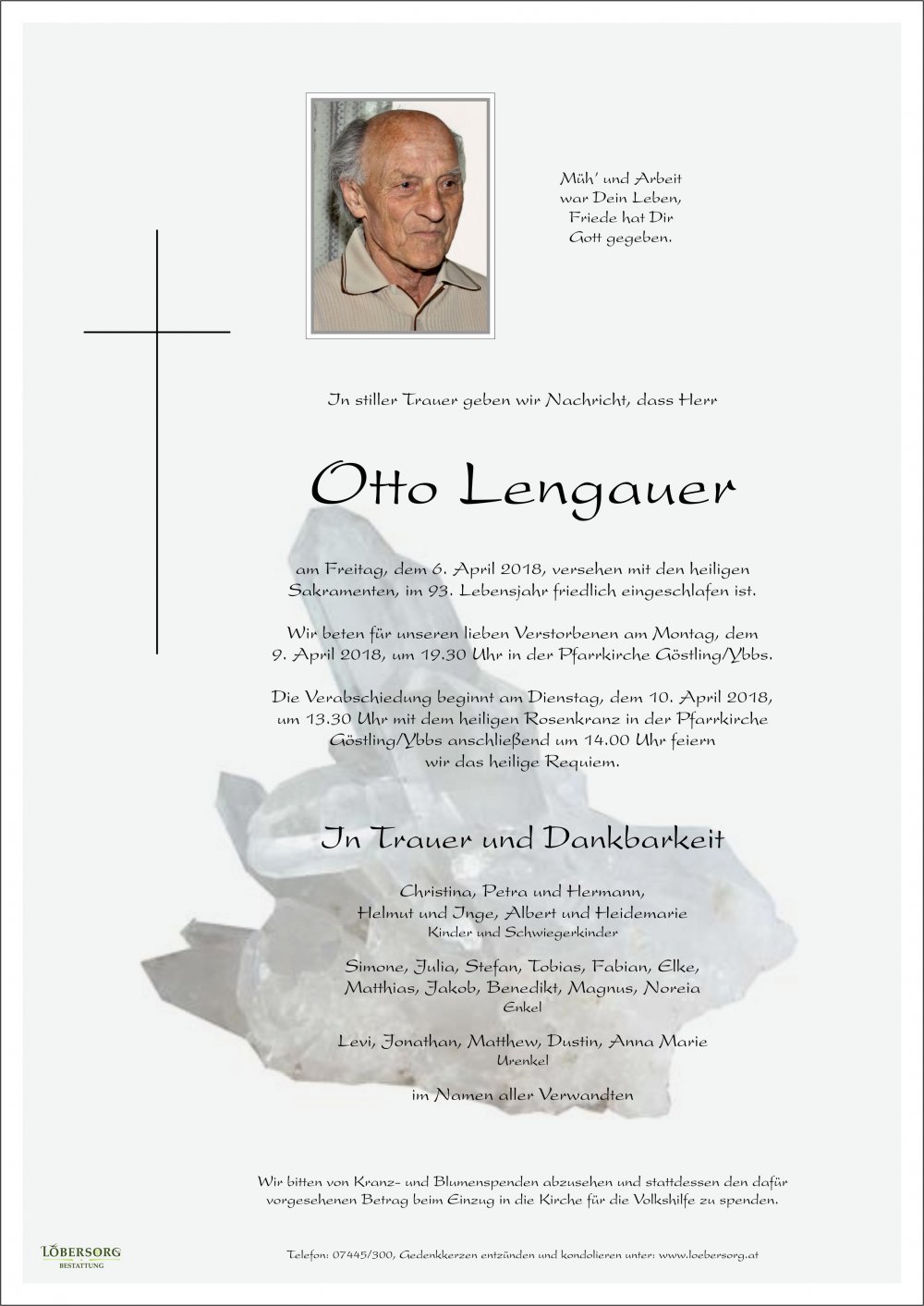 Otto Lengauer († 06.04.2018) | Bestattungsinstitut Löbersorg in ...